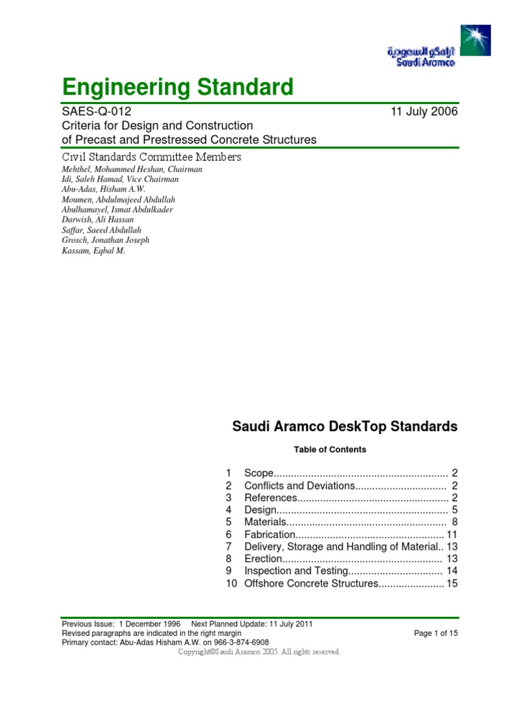 Aramco PC Spec | PDF | Precast Concrete | Prestressed Concrete