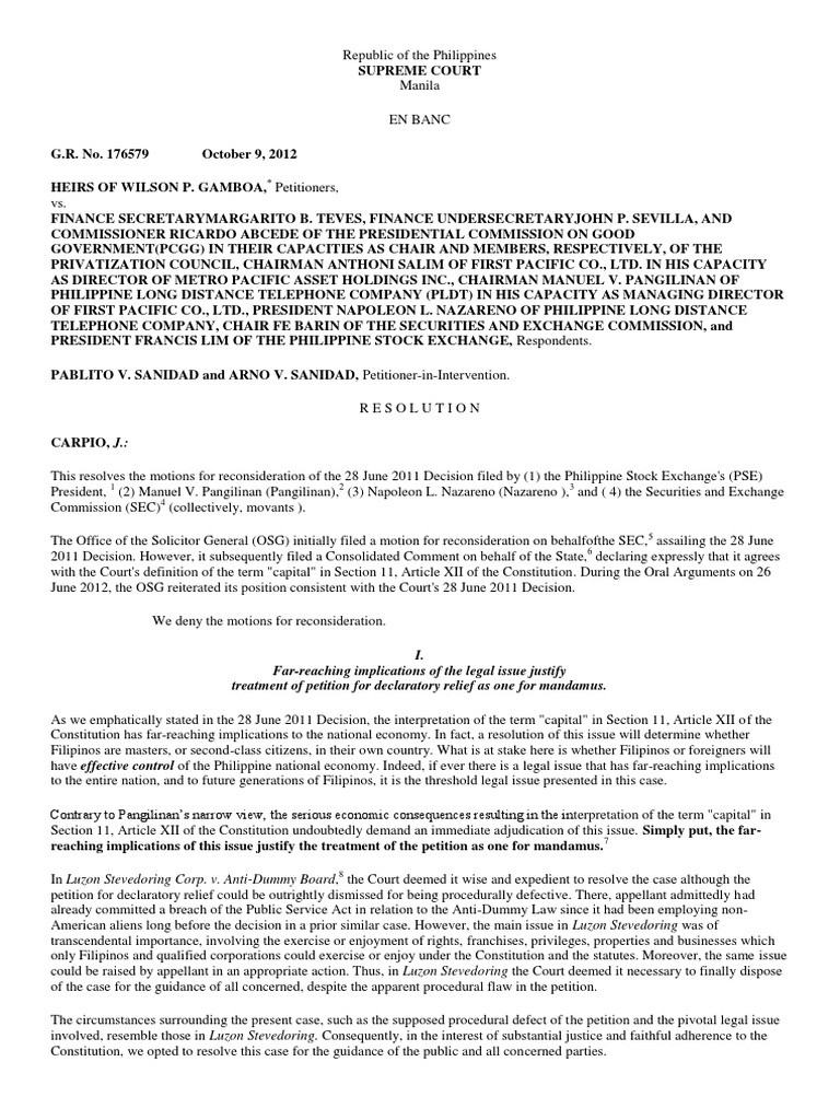 GR 176579 Wilson Gamboa Vs Finance Sec 10092012 | PDF | Stocks ...