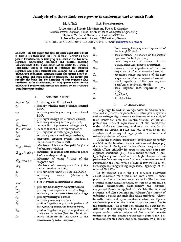 Analysis of 3-Limb Core Power Transformer Under Earth Fault | PDF ...