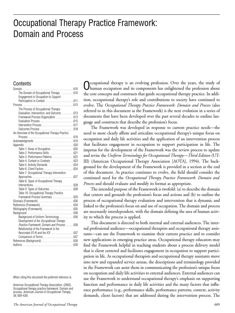 Occupational Therapy Practice Framework | Occupational Therapy ...