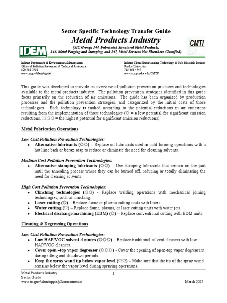 Metal Products Industry: Sector Specific Technology Transfer Guide ...