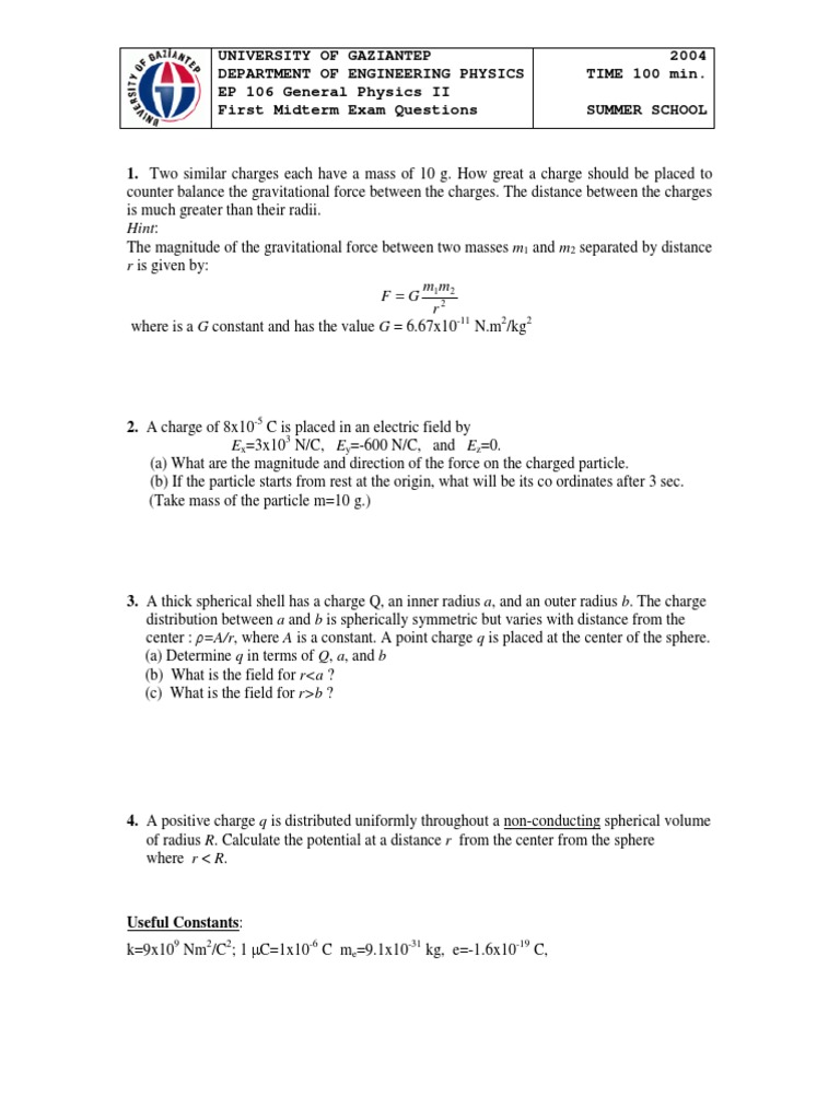 General Physics II Midterm Exam 2004 | PDF | Technology & Engineering
