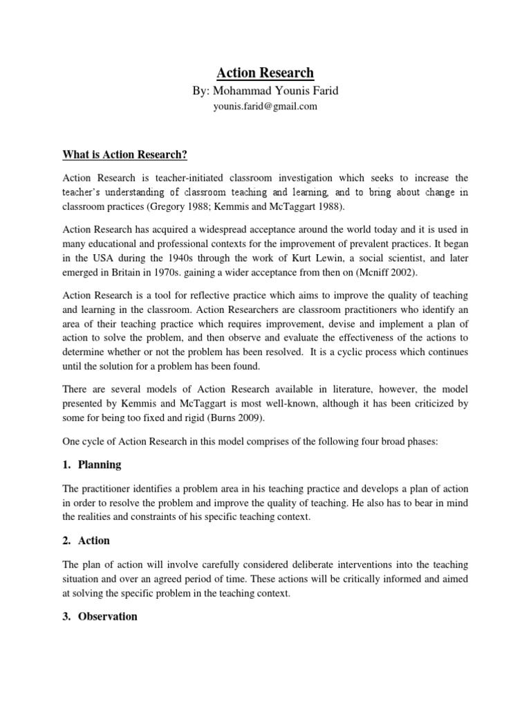 Action Research (Muhammad Younis Farid) | PDF | Action Research ...