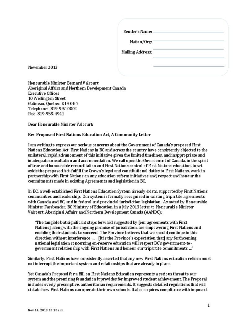 NEL Community Template Letter | PDF | First Nations | Canada