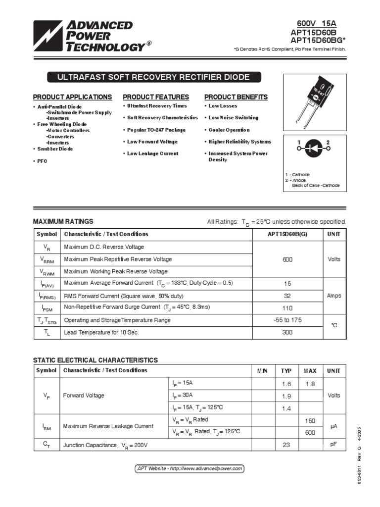 Ultrafast Soft Recovery Rectifier Diode: Product Benefits Product ...