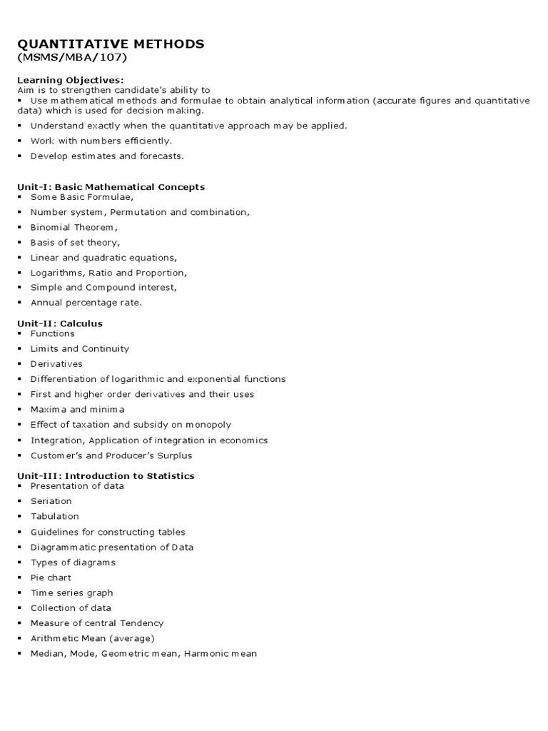 Quantitative Methods: (MSMS/MBA/107) | PDF | Spreadsheet | Databases