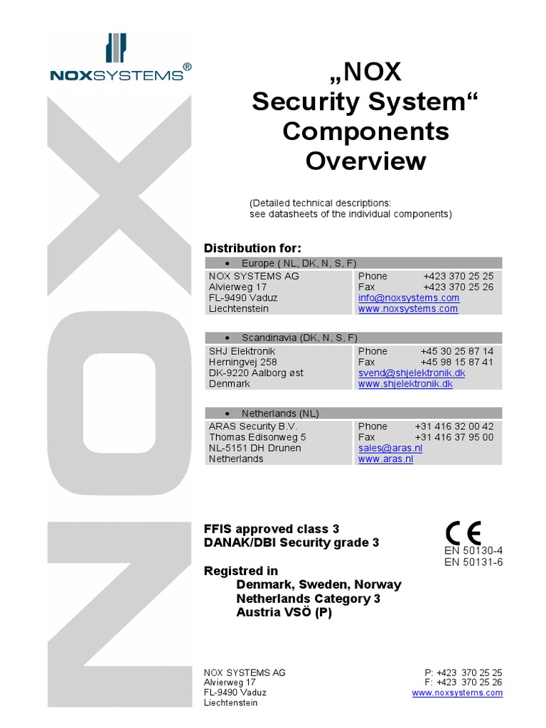 NOX Components Overview July 2011 | PDF | Power Supply | Security Alarm
