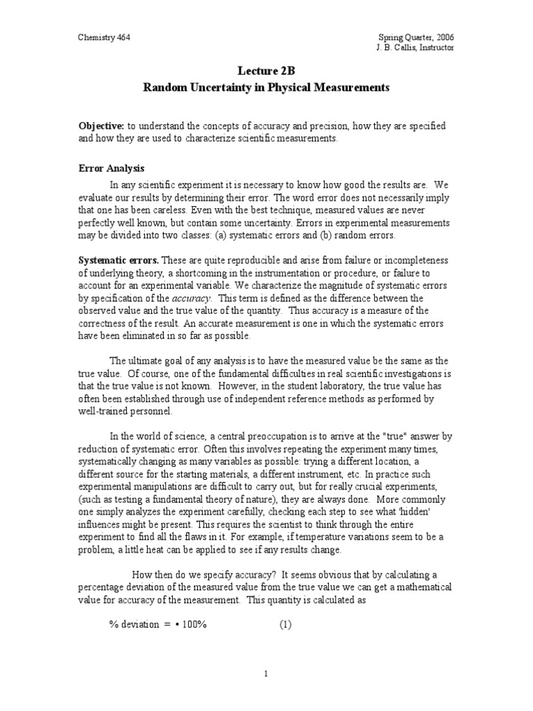 Lecture 2B Random Uncertainty in Physical Measurements | PDF | Accuracy And Precision ...
