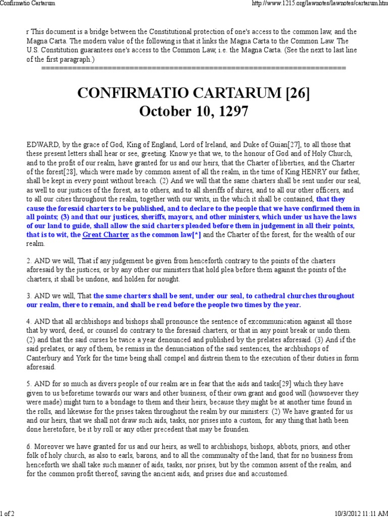 Confirmatio Cartarum | PDF | Magna Carta | Public Law