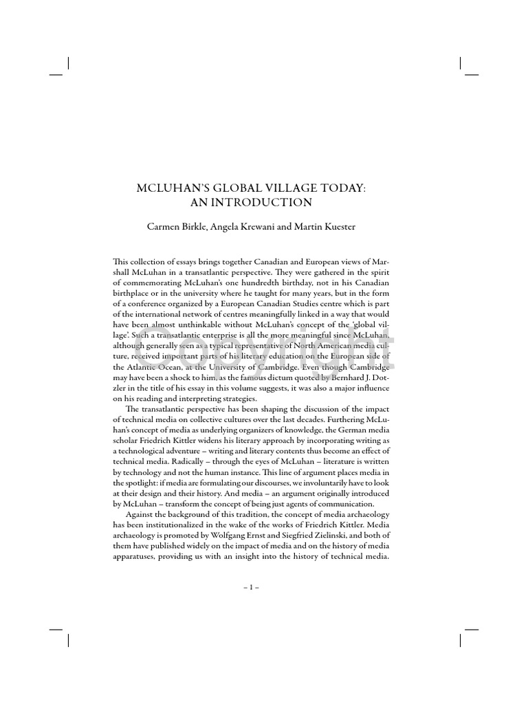 McLuhan's Global Village Today - An Introduction | PDF | Communication ...