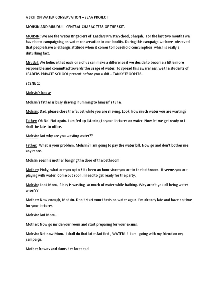 A Skit On Water Conservation | PDF | Water | Nature