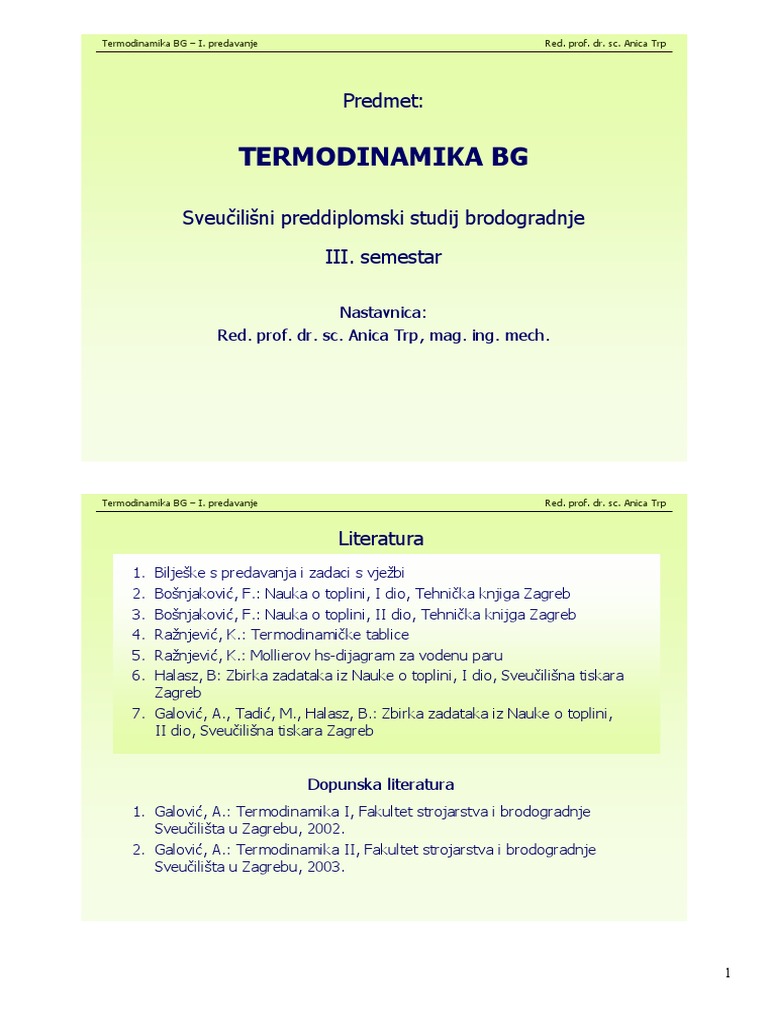 Termodinamika Skripta Cijela BG | PDF