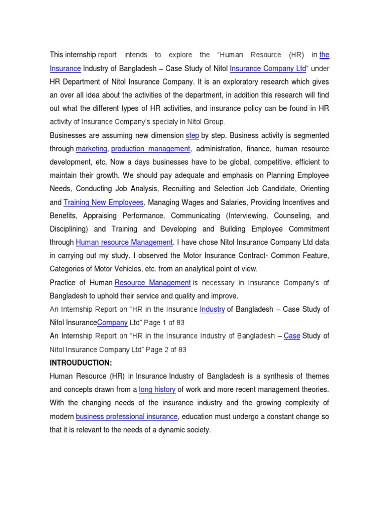 Internship Report on HR of Insurance | Human Resource Management ...