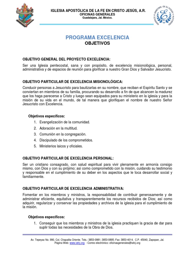 Objetivos y estrategias del Programa Excelencia de la Iglesia ...