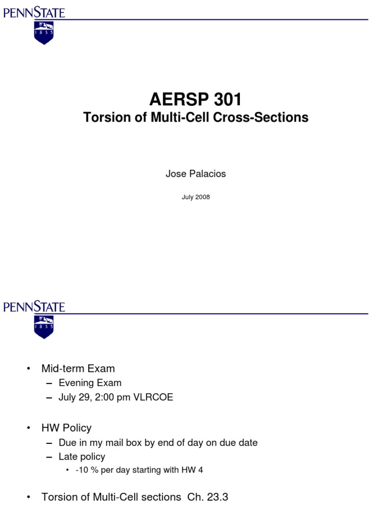 Torsion of Multi-Cell Cross-Section - Hw7 - B | PDF | Shear Stress | Stress (Mechanics)