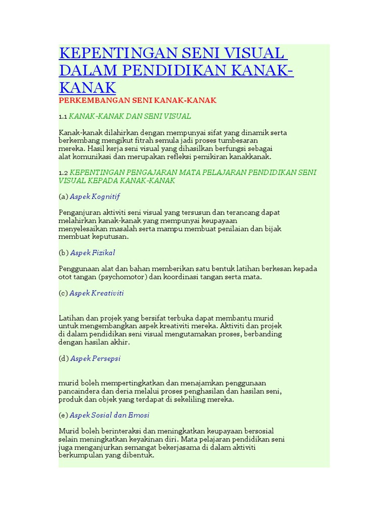 Kepentingan Seni Visual Dalam Pendidikan Kanak | PDF