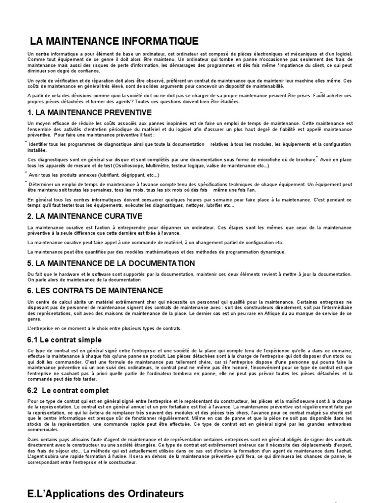 Maintenance Informatique : Types et Pratiques | PDF | Informatique ...