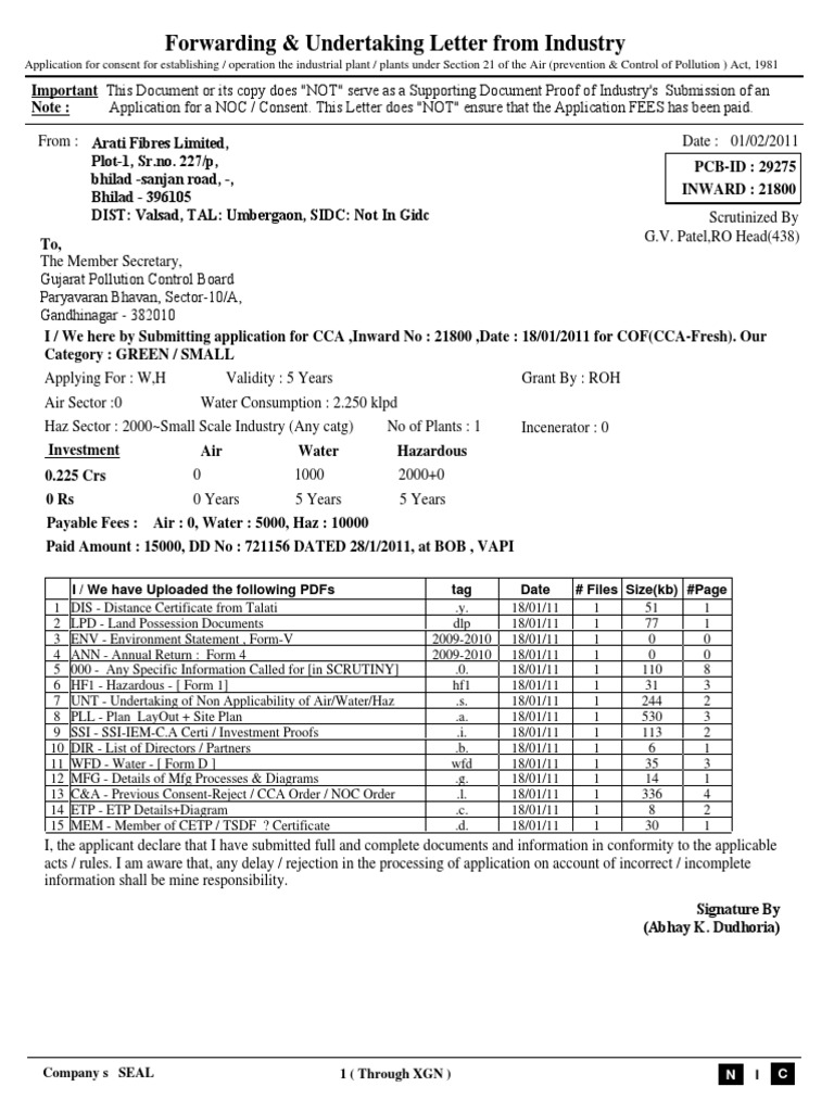 HTTP GPCB - Guj.nic - in NOC ONL Forwarding Letter Param | PDF ...