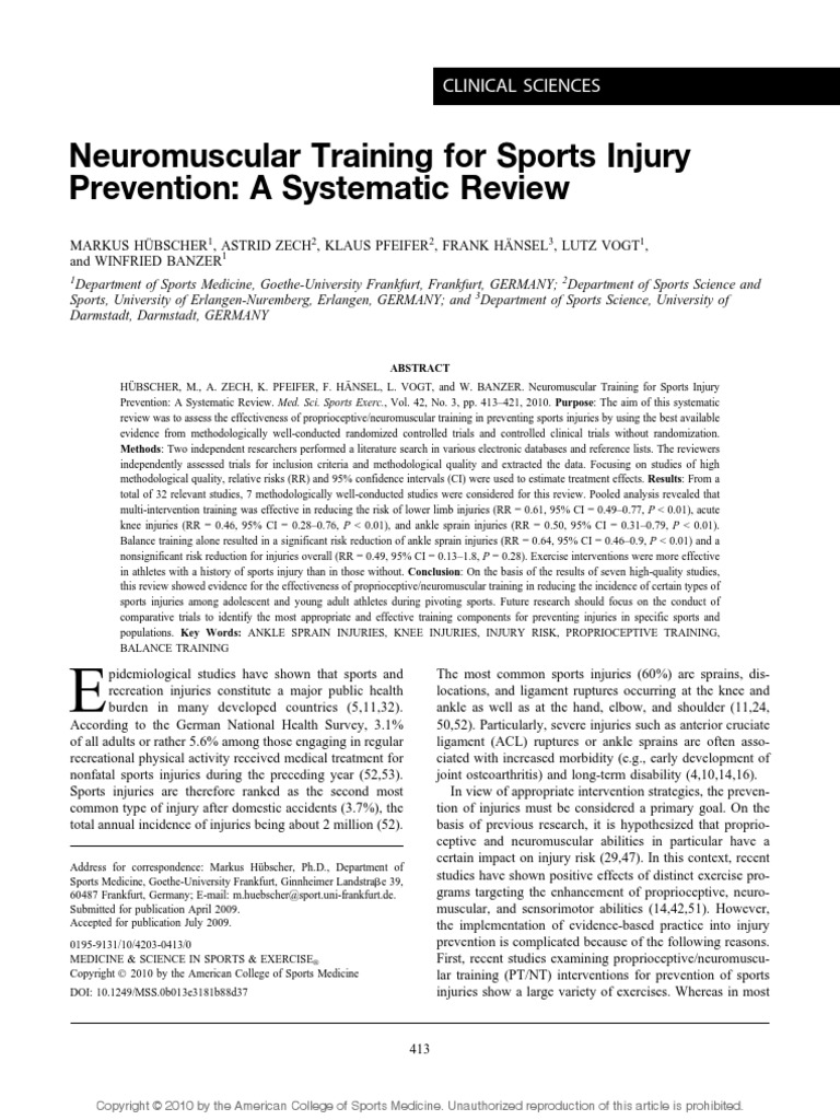Neuromuscular Training For Sports Injury | PDF | Balance (Ability ...