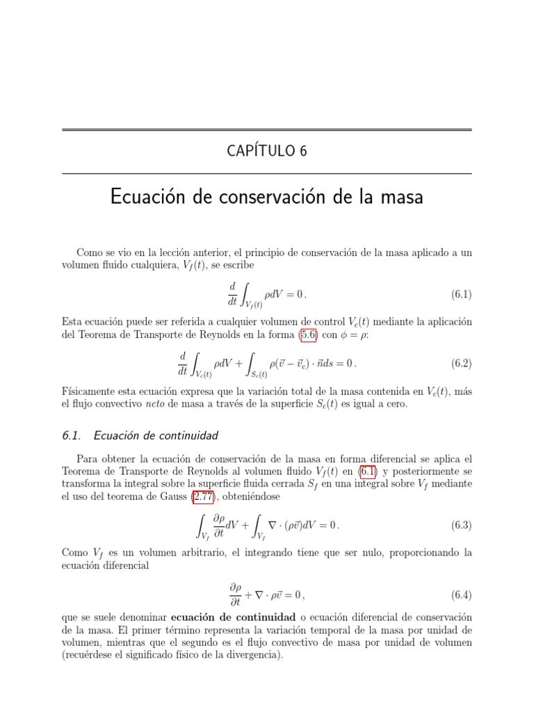 6 Ecuacion de Conservacion de La Masa | PDF | Integral | Descarga ...