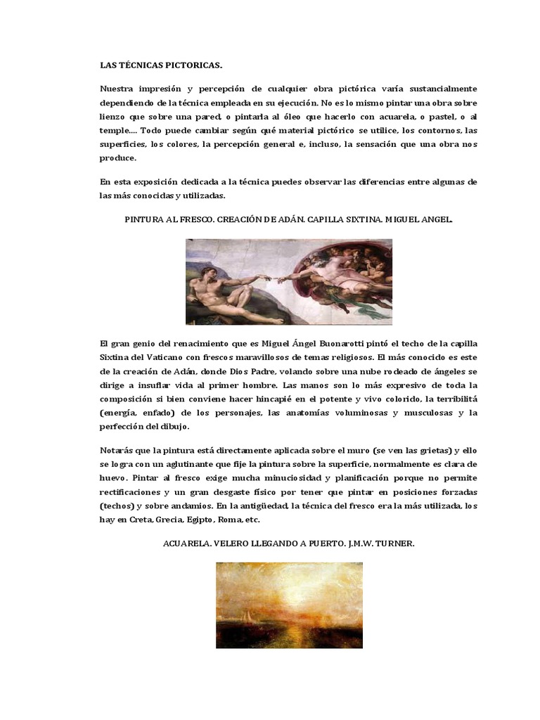 Las Técnicas Pictoricas | PDF | Pintura al óleo | Artes visuales