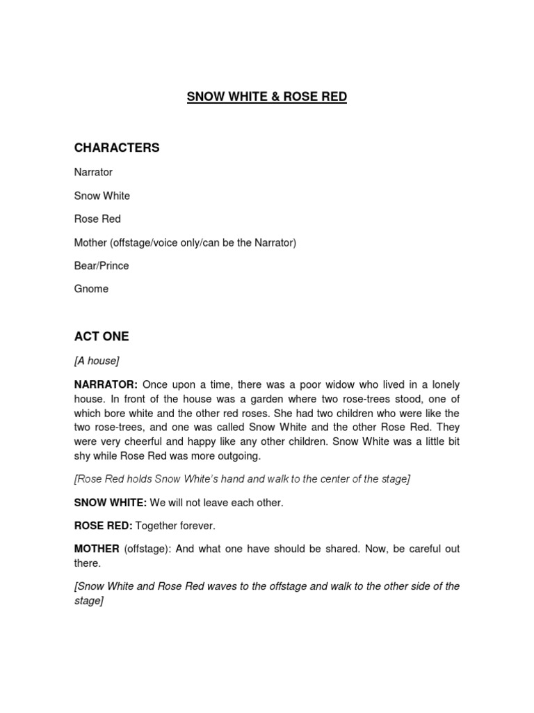 Snow White & Rose Red Script | PDF | Snow White | Leisure