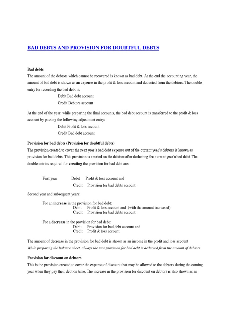 Bad Debts and Provision for Doubtful Debts | Bad Debt | Debits And Credits