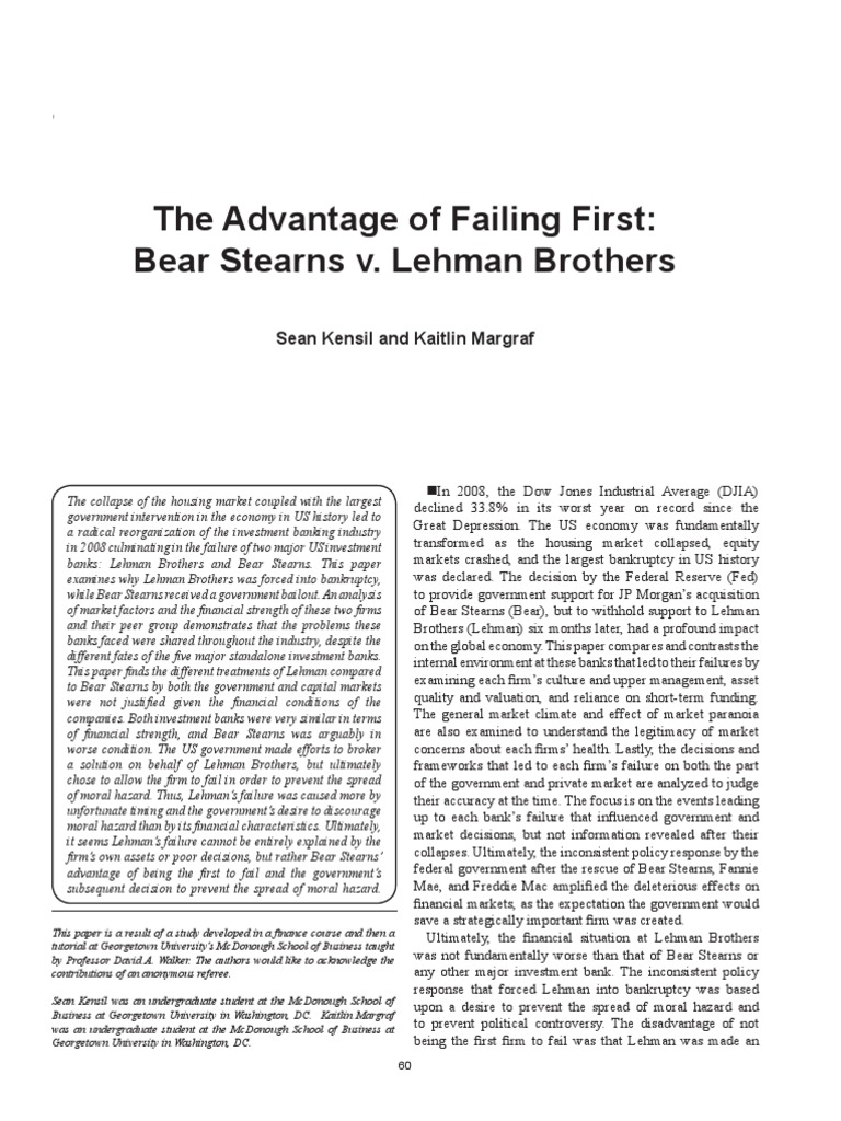 The Advantage of Failing First BS v. LB | PDF | Bear Stearns | Lehman Brothers