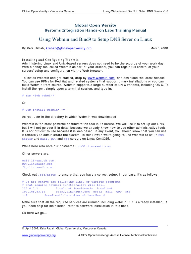 Using Webmin and Bind9 To Setup DNS Server On Linux v12 | PDF | Domain ... Using Webmin and Bind9 To Setup DNS Server On Linux v12 | PDF | Domain ...