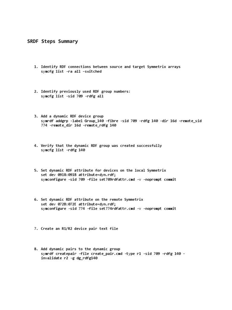 SRDF Steps & Summary | PDF | Parameter (Computer Programming) | Input/Output