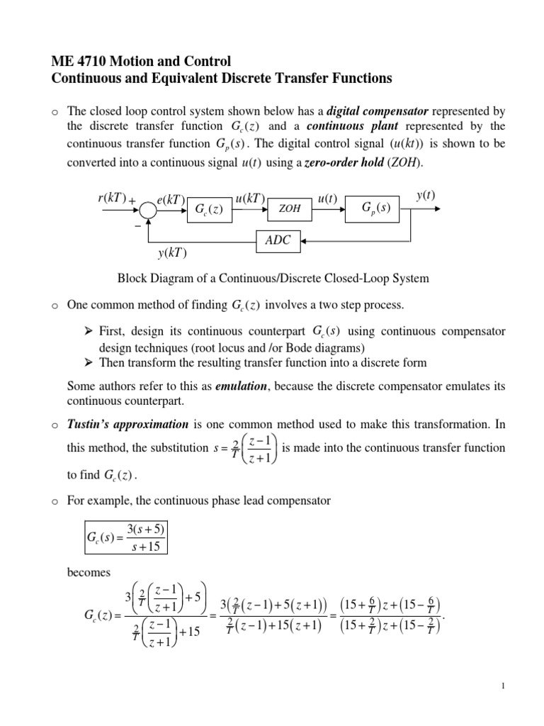 Converting Continuous Transfer Functions to Discrete Transfer Functions for Digital Control ...