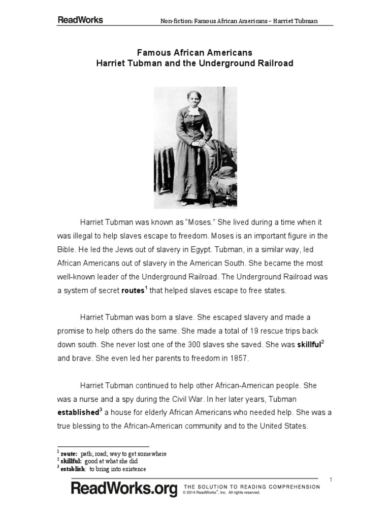 Harriet Tubman Cold Read and Questions | Download Free PDF | Harriet ...