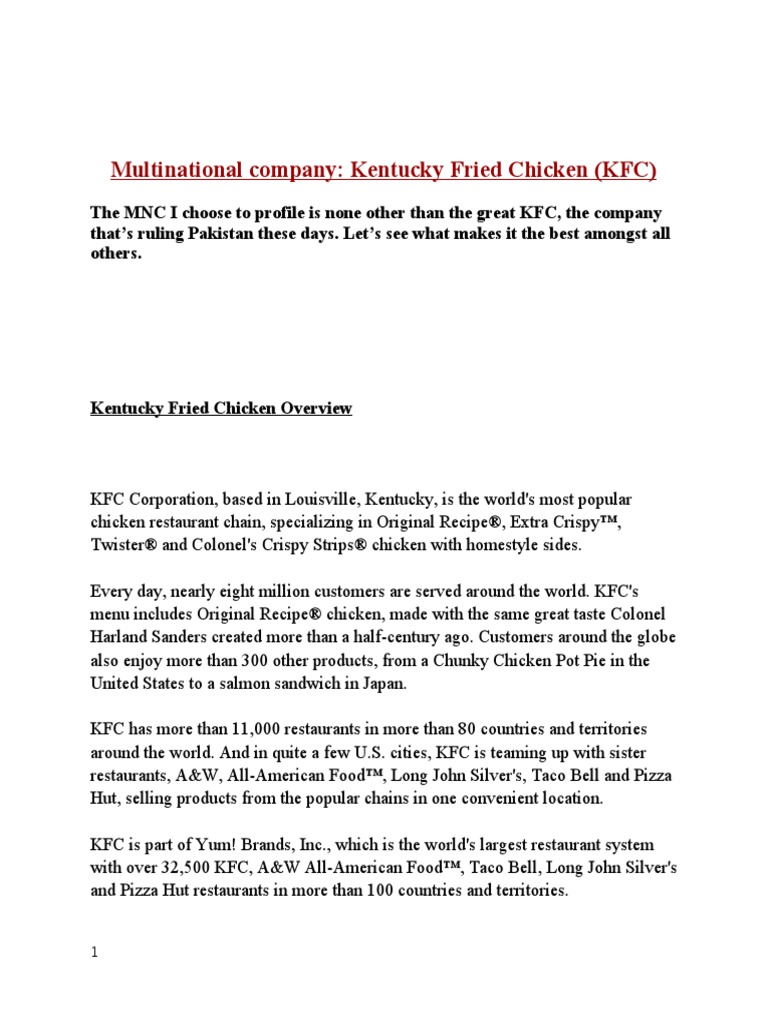 KFC Corporation: A Global Leader in Chicken Restaurants Through ...