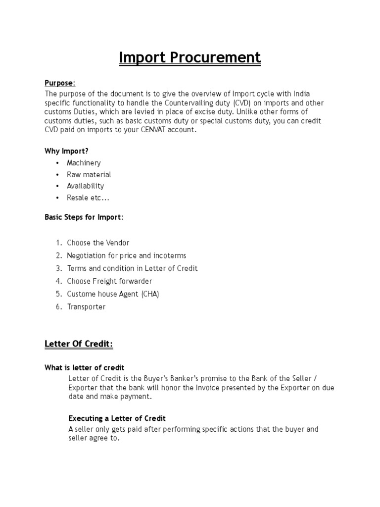 Import Procurement | PDF | Letter Of Credit | Excise