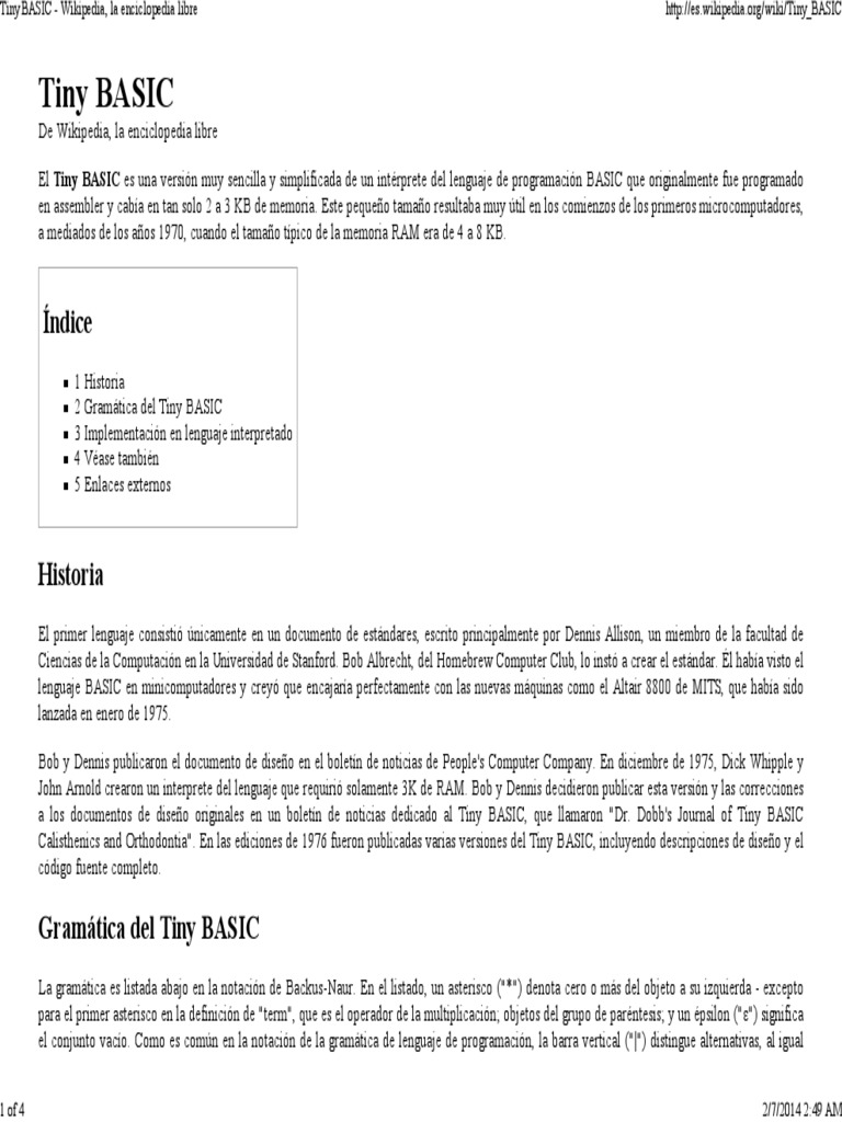 Tiny BASIC - Wikipedia, La Enciclopedia Libre | PDF | Arquitectura de ...