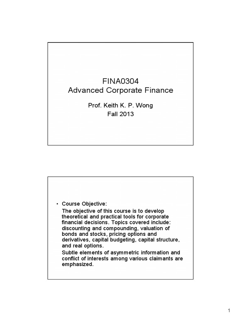 Advanced Corporate Finance Lecture 1 Pdf Present Value Compound