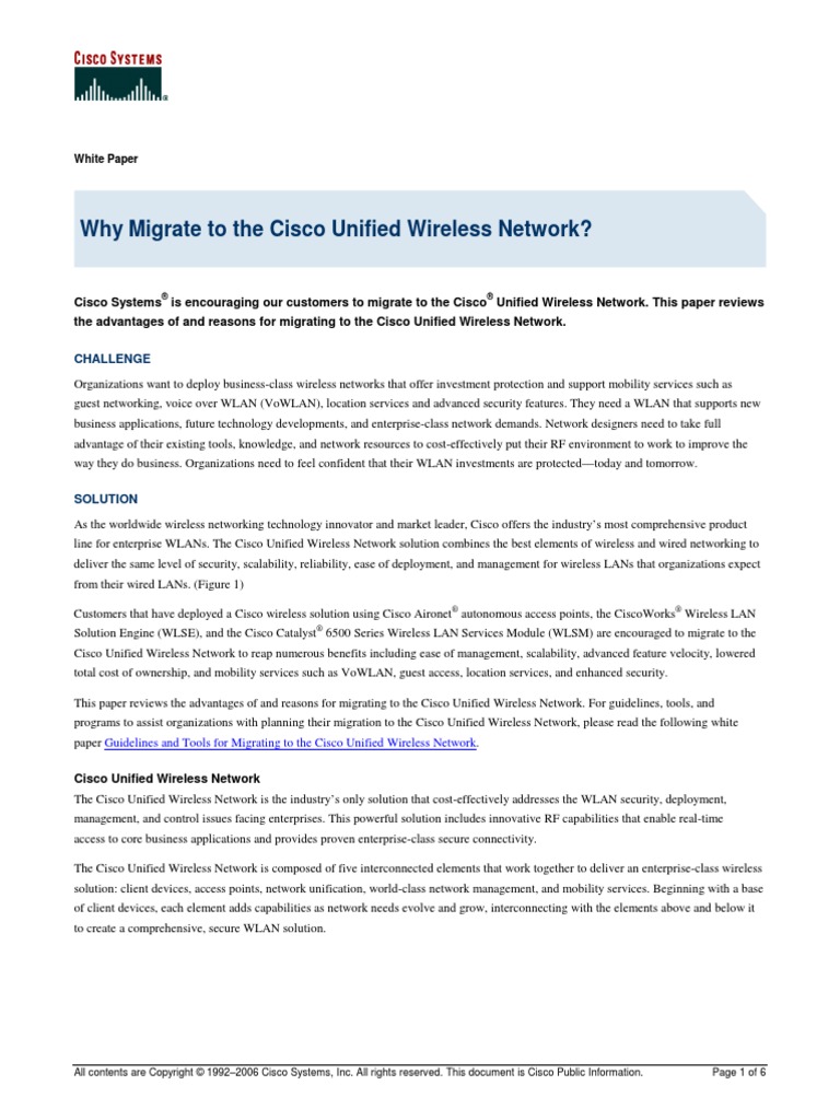 Why Migrate To The Cisco Unified Wireless Network | PDF | Wireless Lan ...