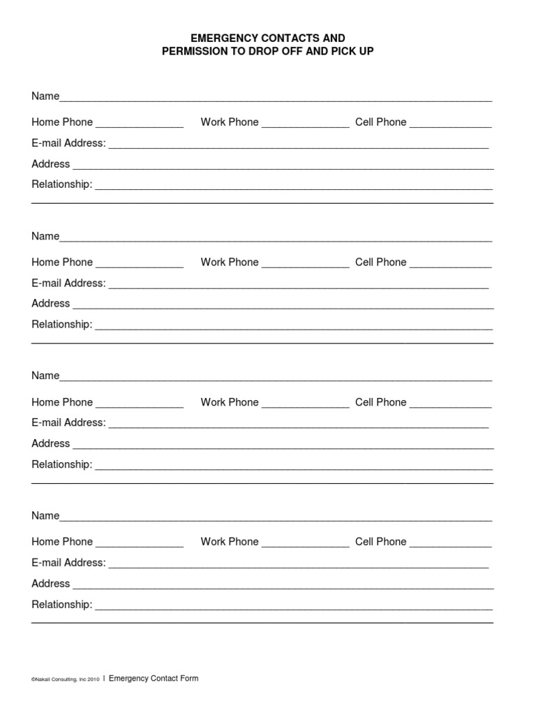 Emergency Contacts Form | PDF