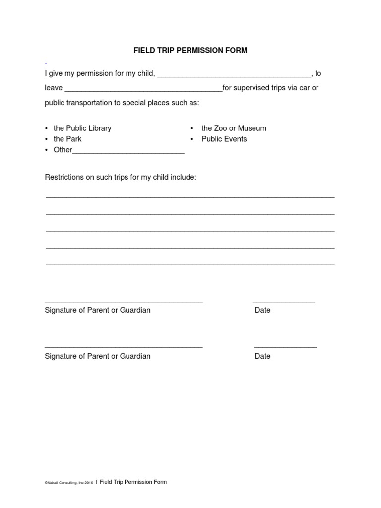 Field Trip Permission Form Template | PDF | Career & Growth | Social ...