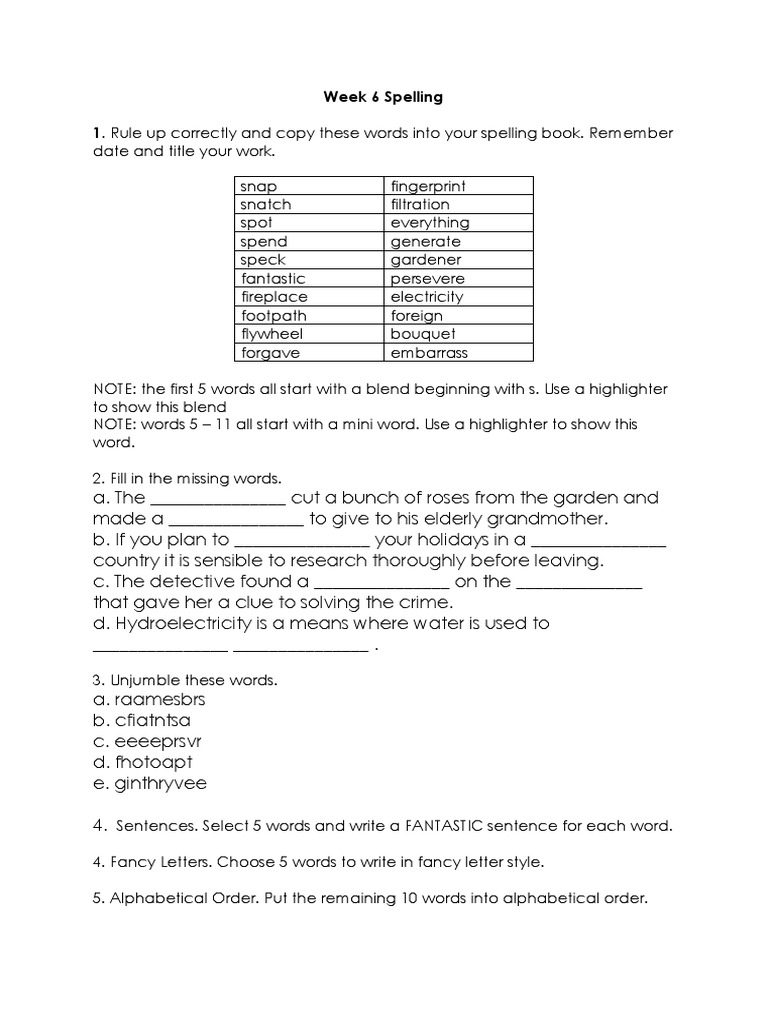 Week 6 Spelling Practice Activities | PDF | Language Arts & Discipline