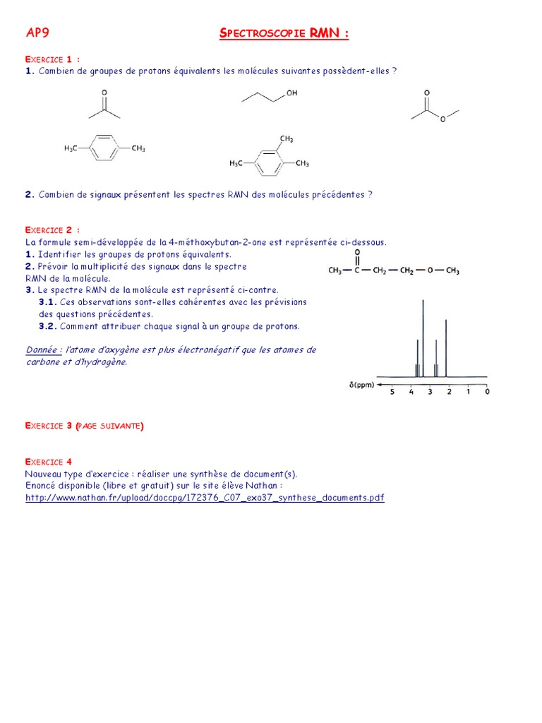 Exercices RMN Correction.. | PDF | Spectroscopie RMN | Mécanique quantique
