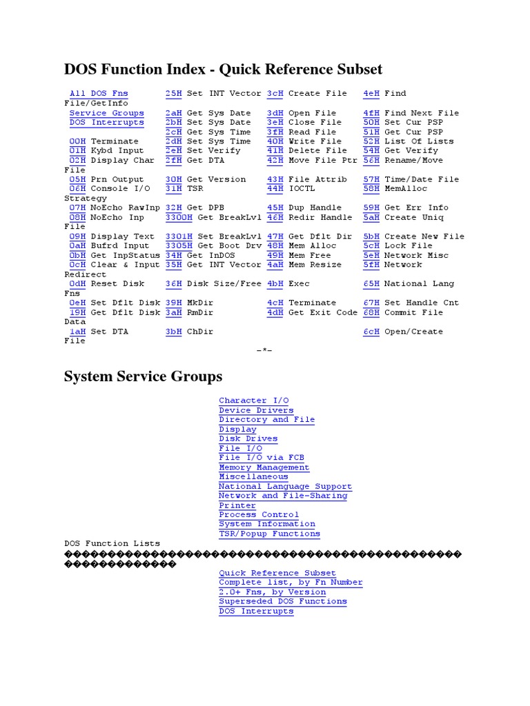 DOS Function Index | PDF | Bios | Dos
