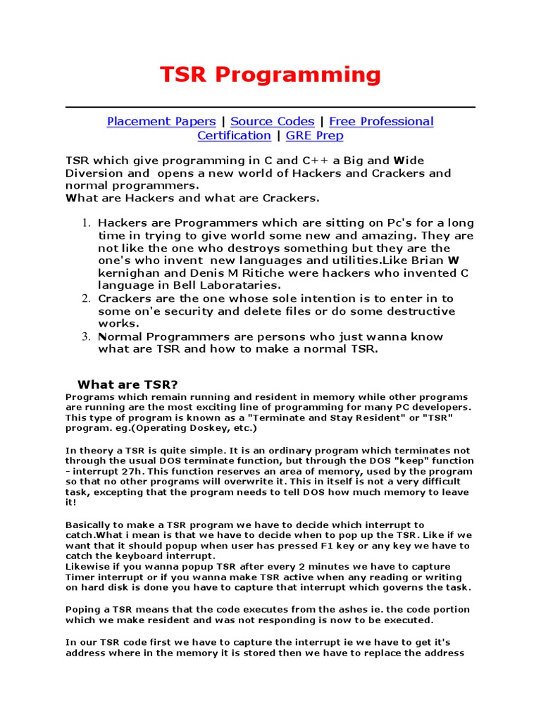 TSR Programming | PDF | Areas Of Computer Science | Computer Programming