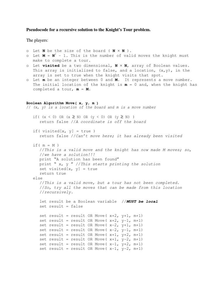 Knight's Tour Pseudocode | PDF | Teaching Methods & Materials
