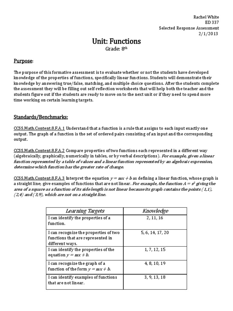 Selected Response Assessment | PDF | Function (Mathematics) | Multiple ...