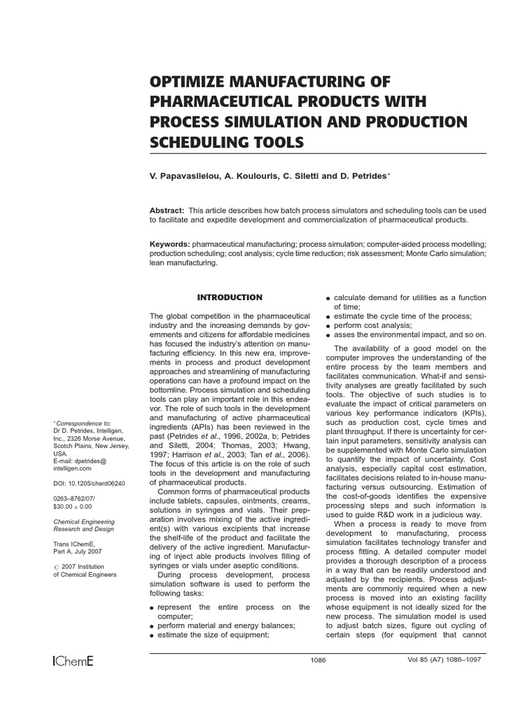 Batch Process Simulation For The Pharmaceutical Industry | PDF ...