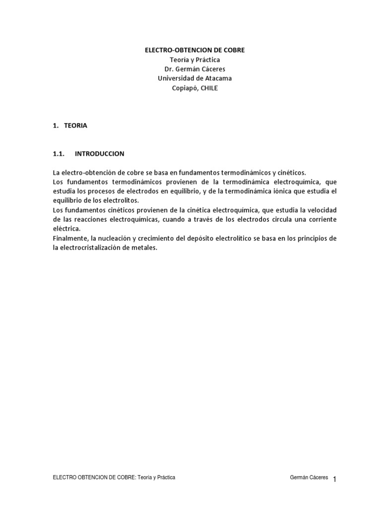 Electro Obtencion de Cobre Teoria y Practica | PDF | Electrodo | Cobre