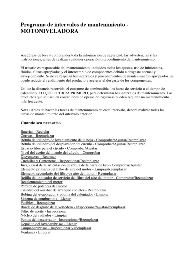 Programa de Intervalos de Mantenimiento - MOTO PDF | PDF | Transmisión ...