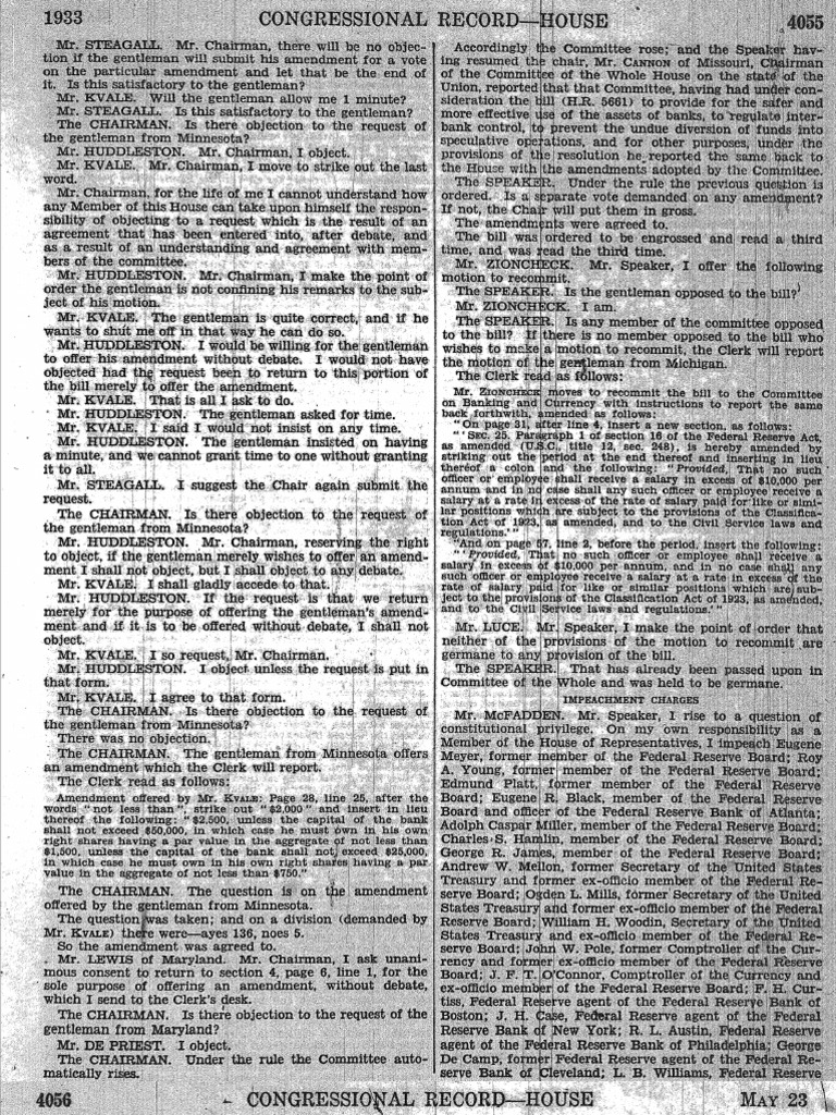 Louis T McFadden - Congressional record - May 23, 1933 - motion for ...