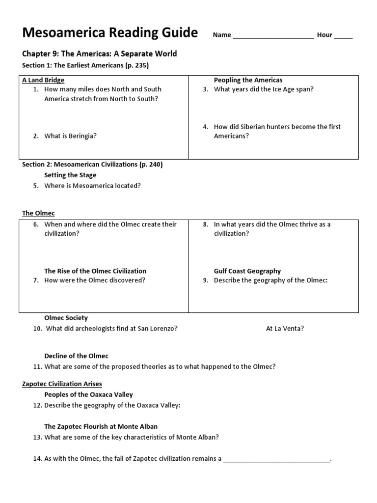 Mesoamerica Reading Guide | PDF | Mesoamerica | Inca Empire